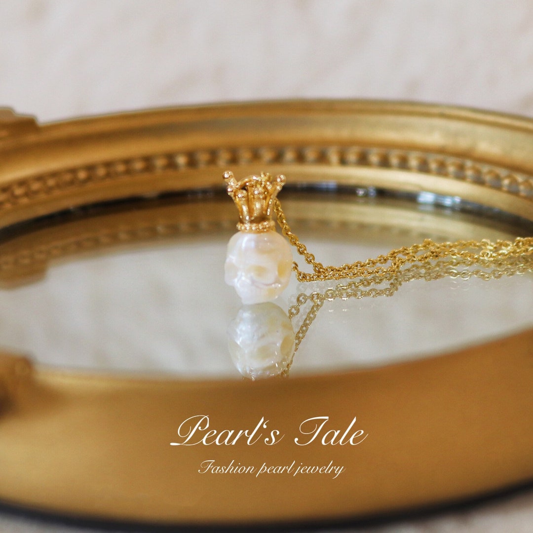 Natural Pearl Skull Necklace • Hand-carved Pearl Skull•dainty Pearl ...