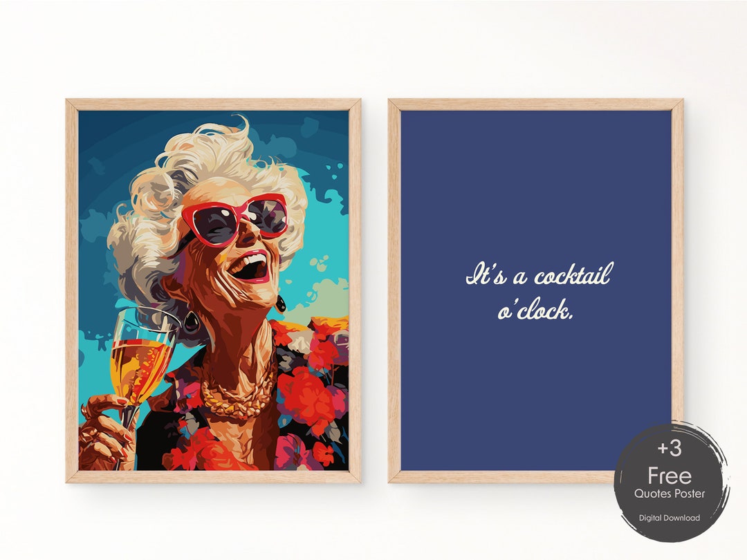 Vintage Style Digital Illustration Poster, Retro Style, Wall Art Set ...