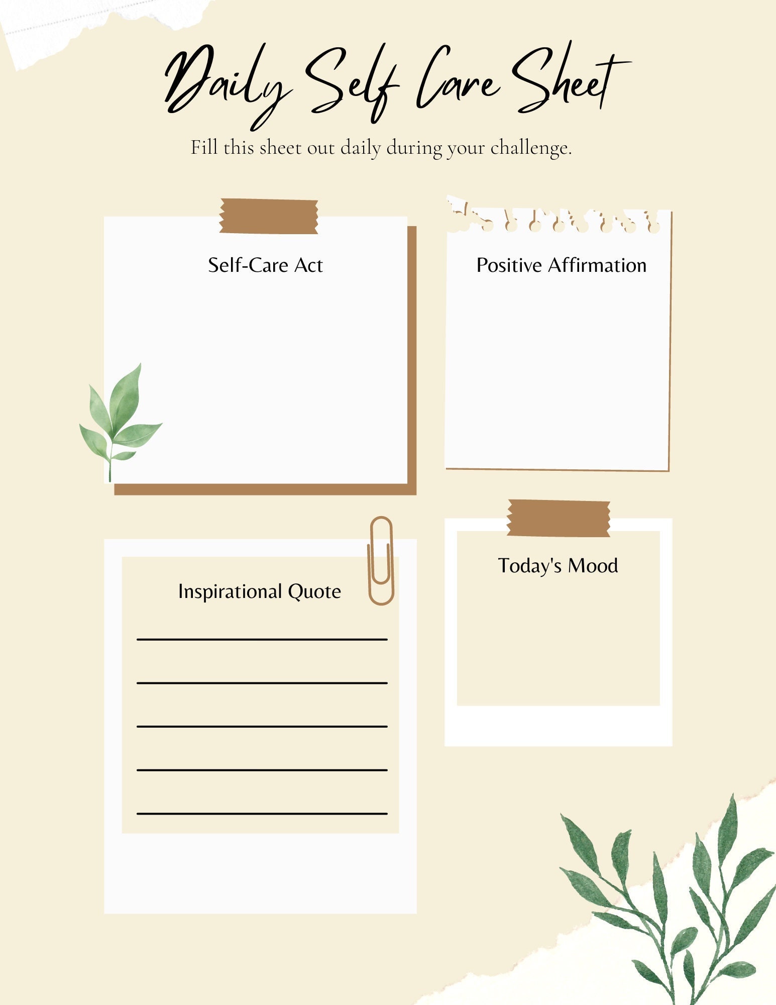 Daily Self Care Sheet - Etsy