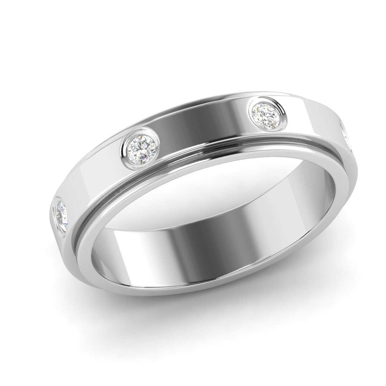 14K White Gold Men's Burnish Set Diamond Band - Etsy UK