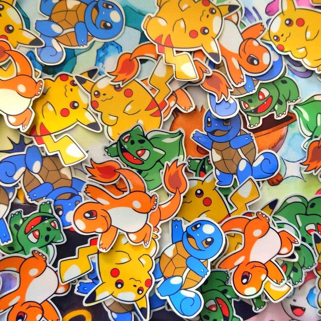 Pokemon Gen 1 Starter Holographic Stickers, Bulbasaur, Charmander ...