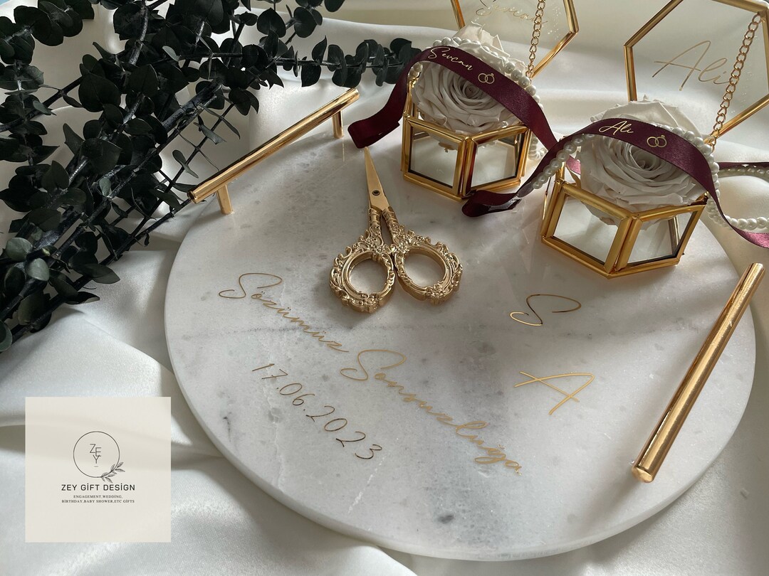 Personalized Marble Tray, Engagement Tray, Marble Luxury Tray Set ...