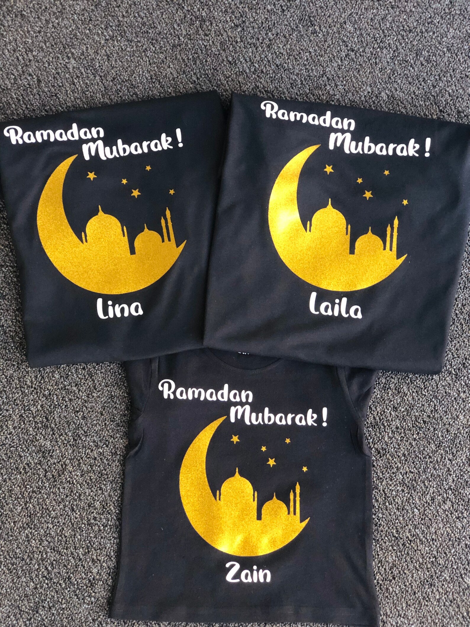 Adult, Kids, and Babies Ramadan Mubarak Shirts With Gold Vinyl and ...