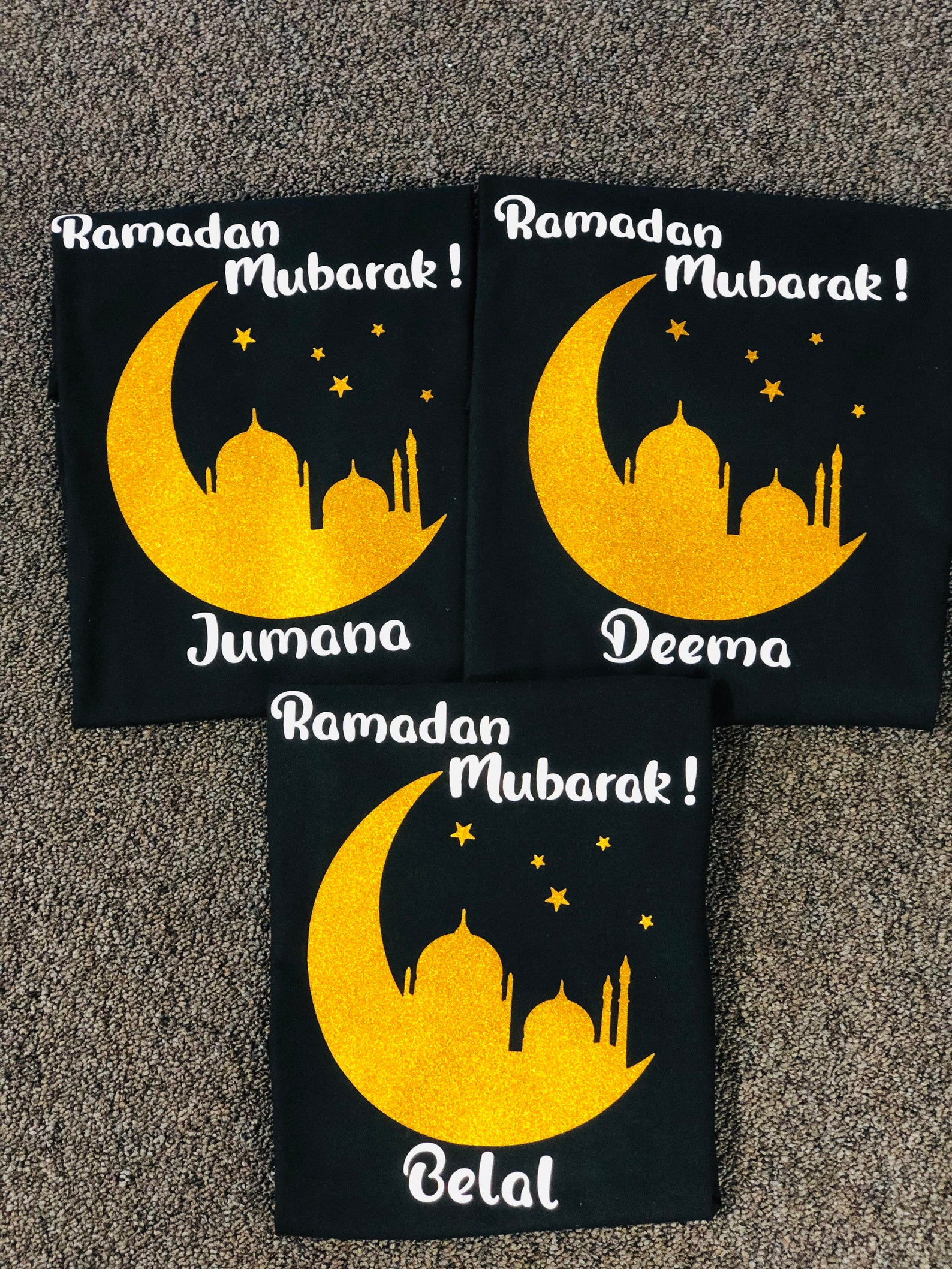 Adult, Kids, and Babies Ramadan Mubarak Shirts With Gold Vinyl and ...
