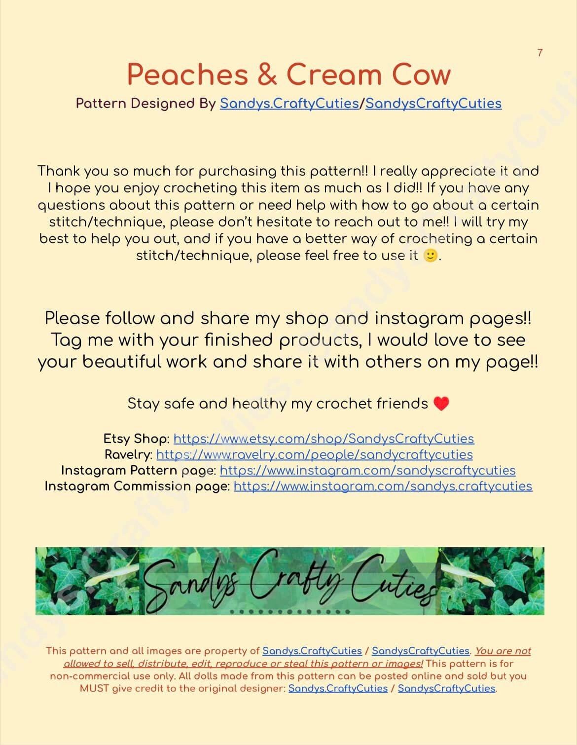 Crochet Big Cow - Peaches & Cream Cow CROCHET PATTERN - Crochet Cow ...