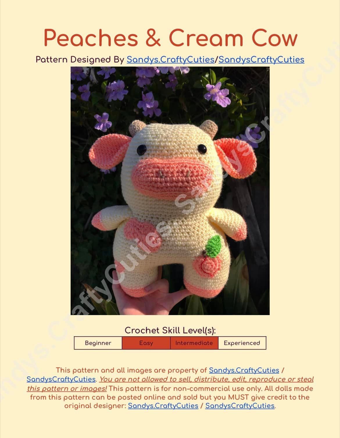 Crochet Big Cow - Peaches & Cream Cow CROCHET PATTERN - Crochet Cow ...
