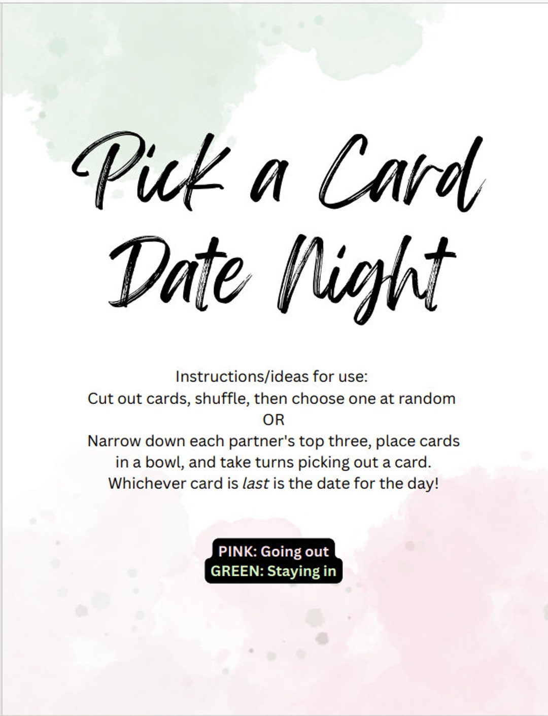 Date Night Idea Cards: Fun Couple's Game (digital Download) - Etsy