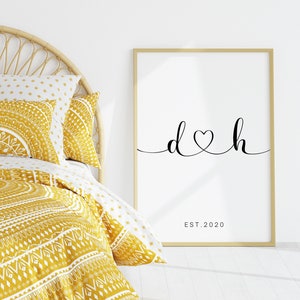 Custom Couple Initials With Heart Wall Art, Personalized Couples Names ...