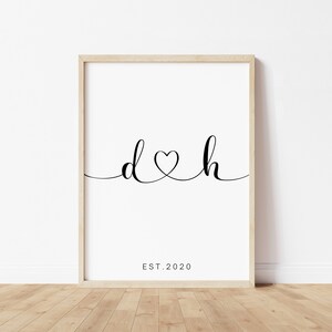 Custom Couple Initials With Heart Wall Art, Personalized Couples Names ...