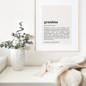 Custom Grandma Definition Print, Grandmother Definition Wall Art Print ...