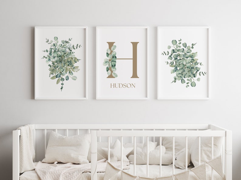 Set of 3 Custom Name Eucalyptus Prints Personalised Initial - Etsy