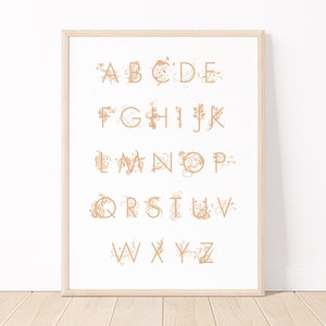 Flower Alphabet Nursery Print, Floral ABC Wall Art, Playroom Learning ...