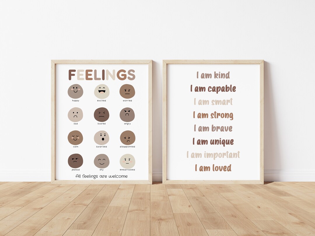 Set of 2 Toddler Feelings Chart, Emotions Wall Art, Affirmations for ...