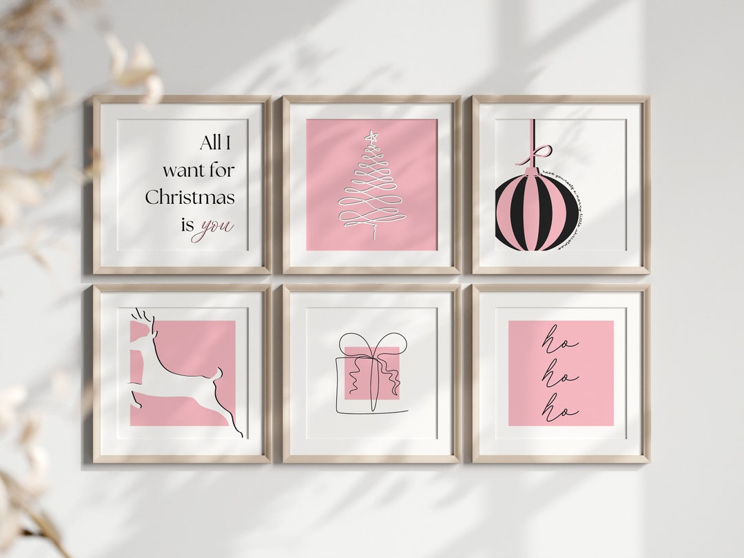 Pink Christmas Gallery Wall Art Prints, Set of 6 Christmas Printables ...