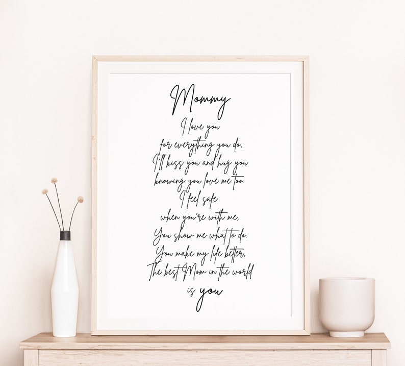 Mommy I Love You Poem Print, Personalized Mothers Day Printable Wall ...