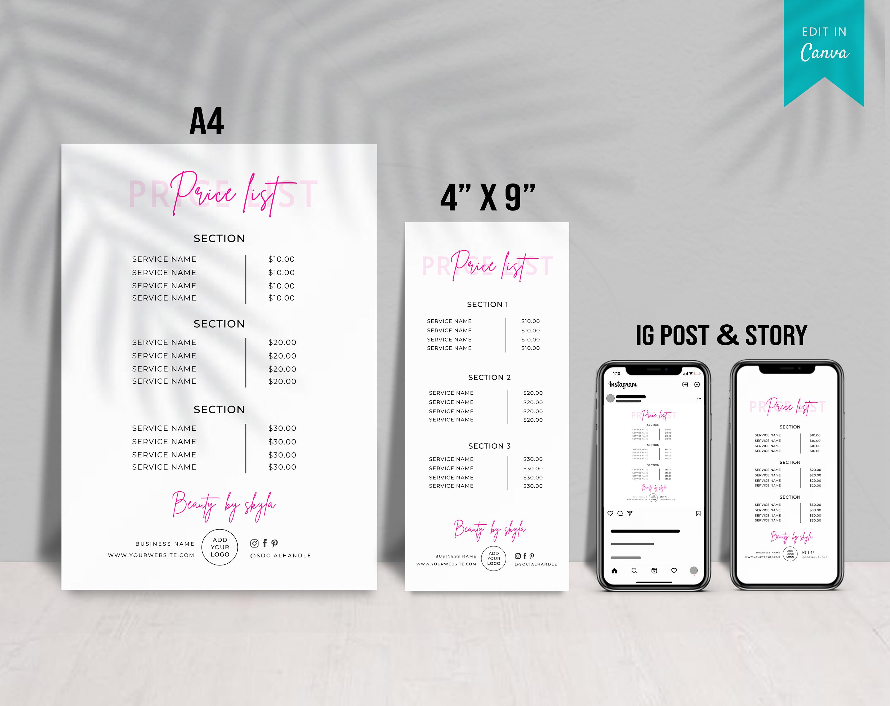 Price List Template Small Business Price List Editable Price | Etsy