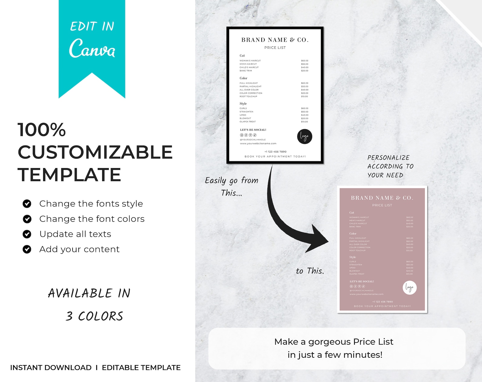 Small Business Price List Template Editable Printable Price - Etsy