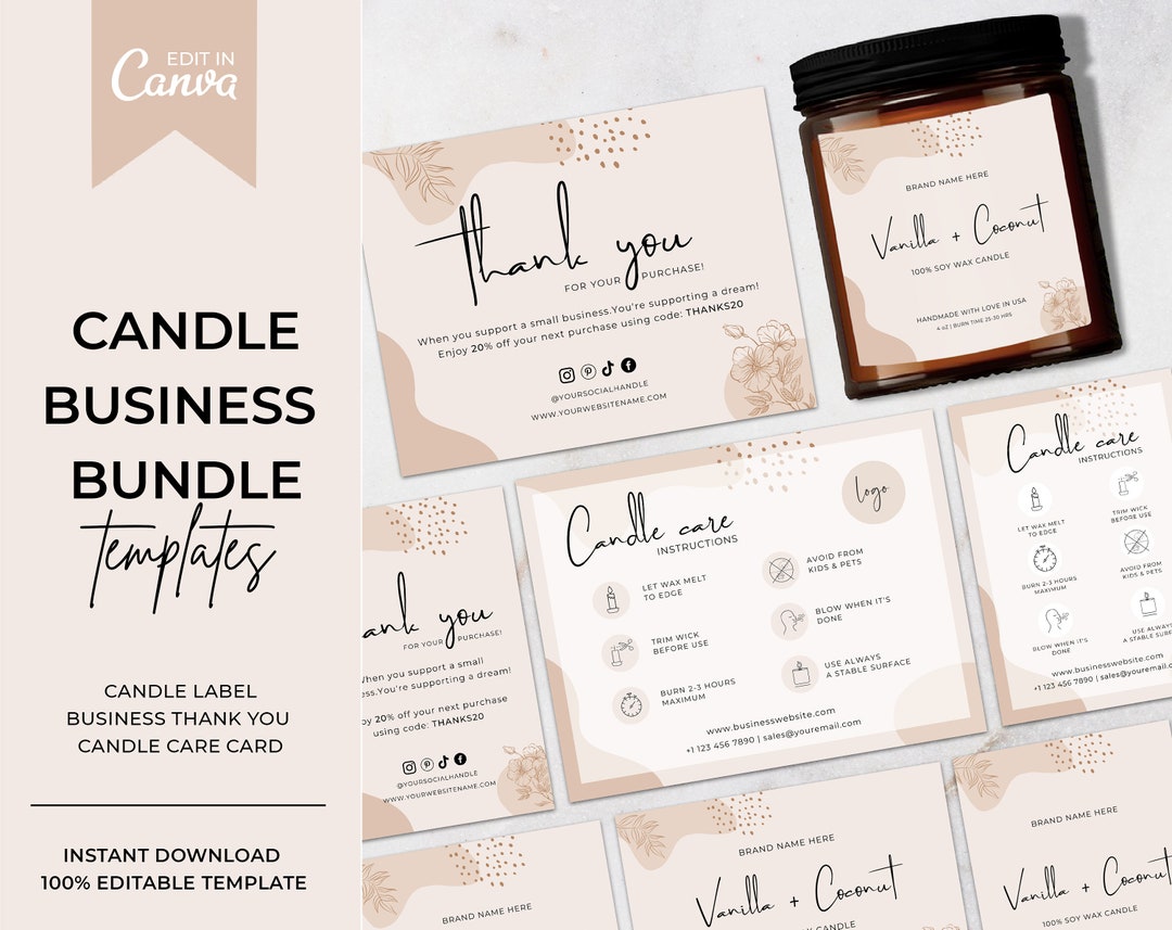 Editable Candle Label Template With Matching Thank You Card - Etsy ...