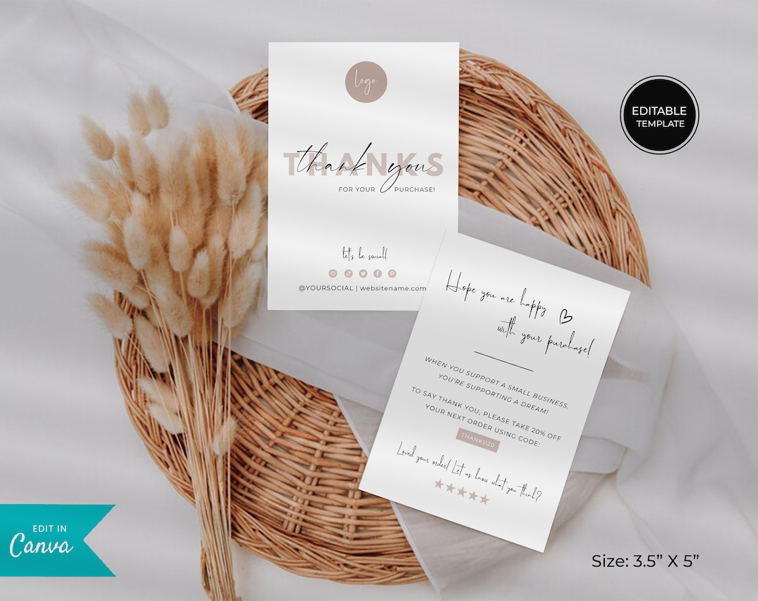 Etsy Thank You Card Template Editable Small Business Thank - Etsy