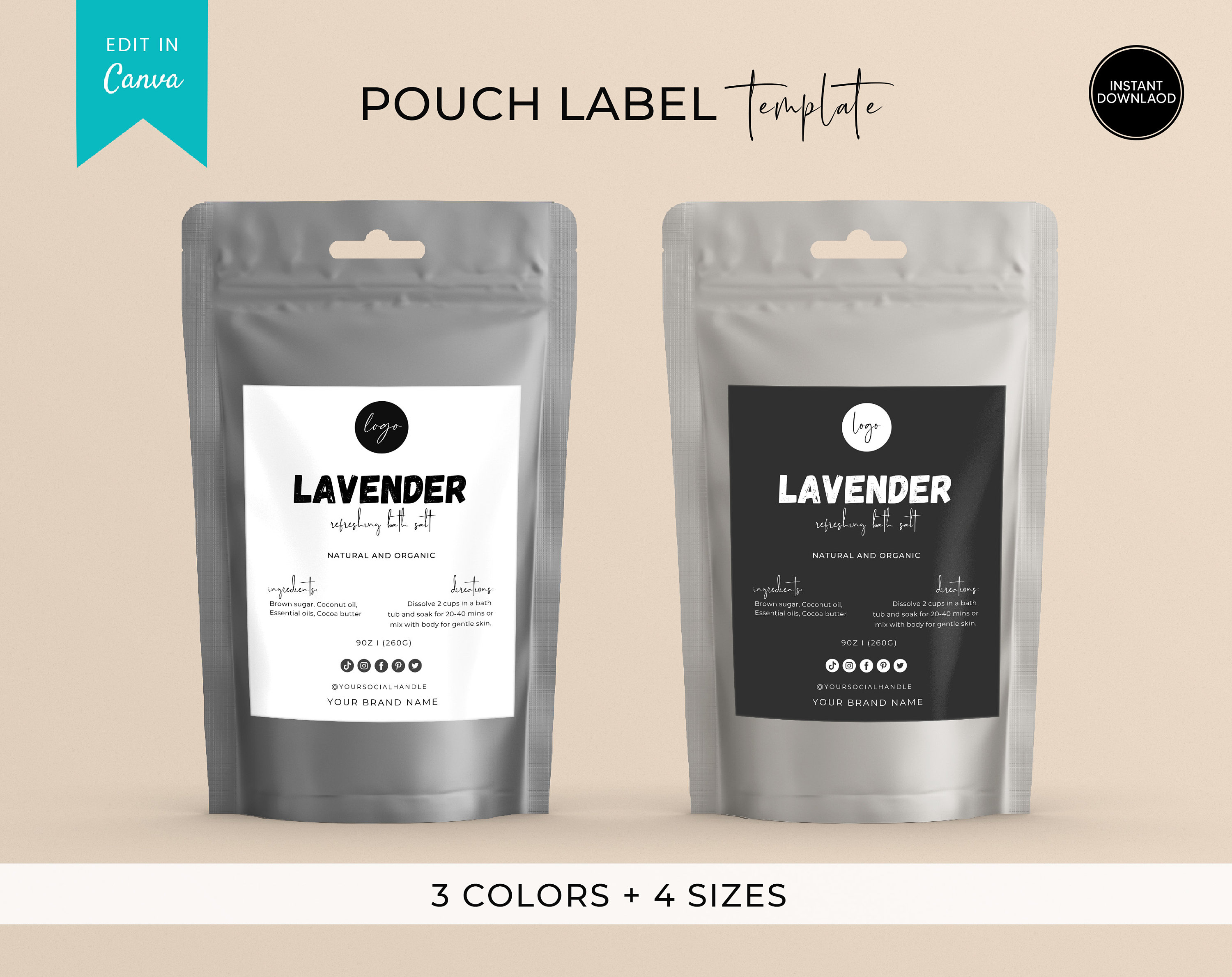 Editable Pouch Label Template Bath Salts Packaging Label | Etsy