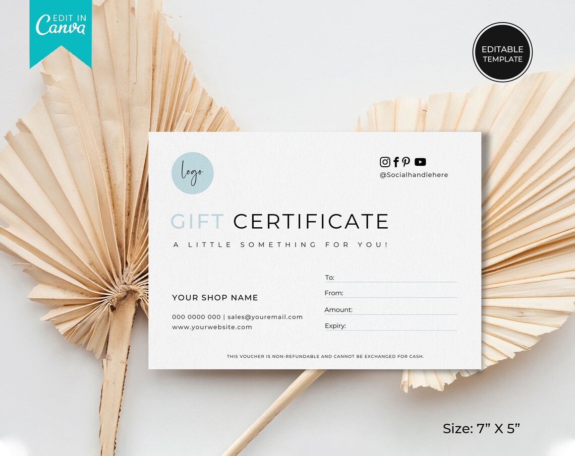 Printable Gift Certificate Template Editable Gift Card - Etsy