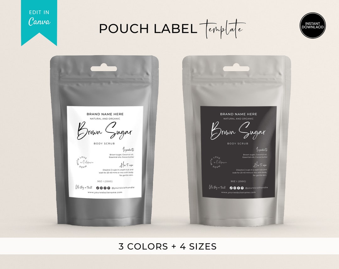 Editable Pouch Label Template, Custom Bath Salts Label, Modern Tea ...