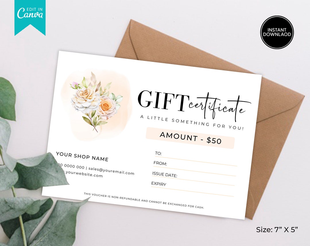 Printable Gift Certificate Template Editable Gift Card Template DIY ...