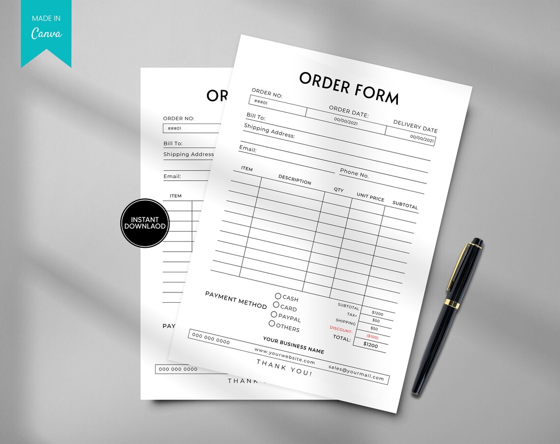 Editable Order Form Template Custom Order Forms Small - Etsy