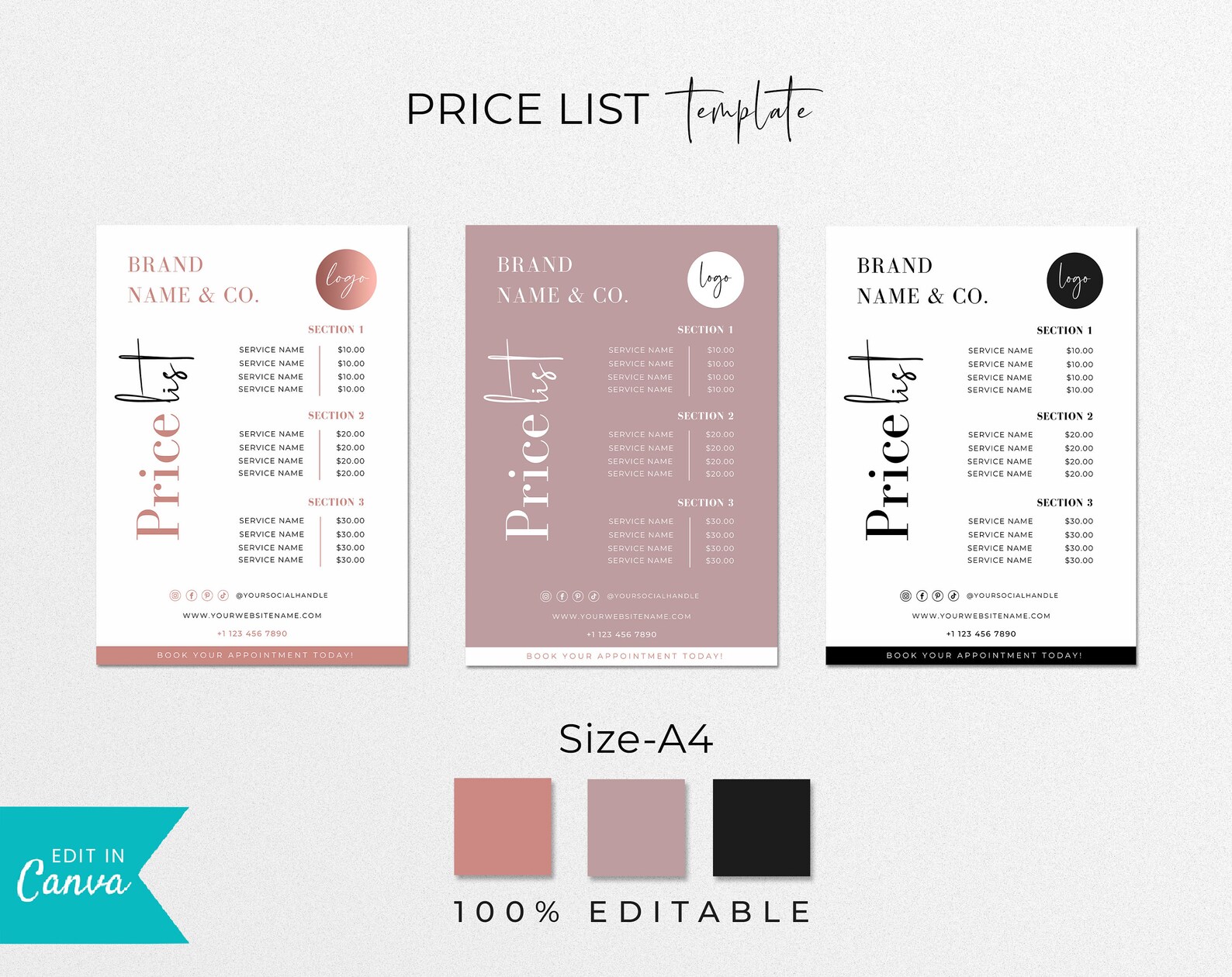 Small Business Price List Template Editable Printable Price - Etsy