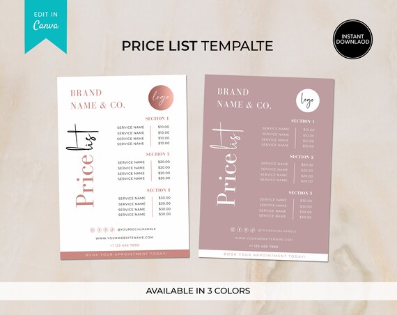 Small Business Price List Template Editable Printable Price - Etsy