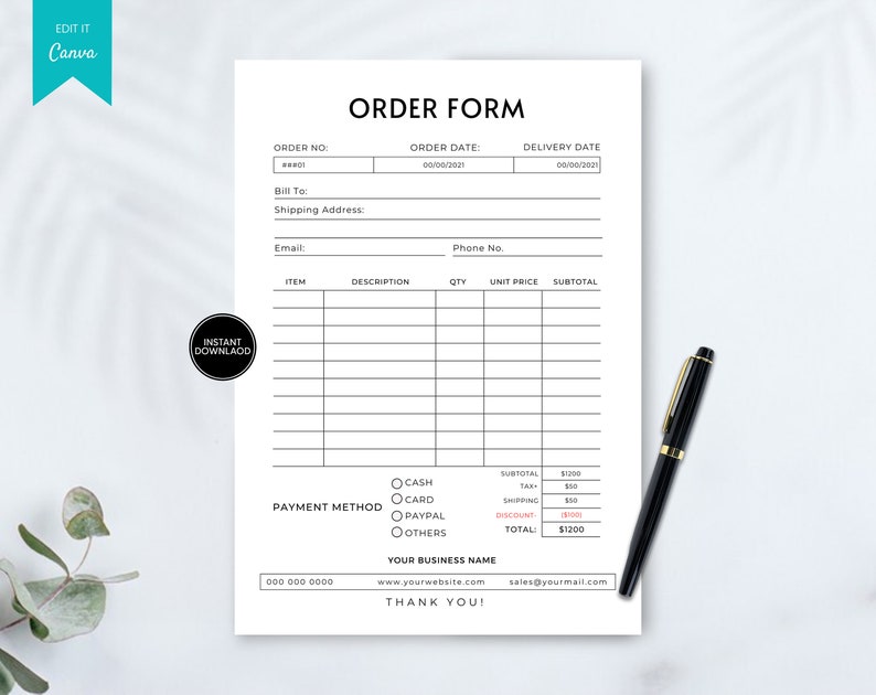Editable Order Form Template Custom Order Forms Small - Etsy