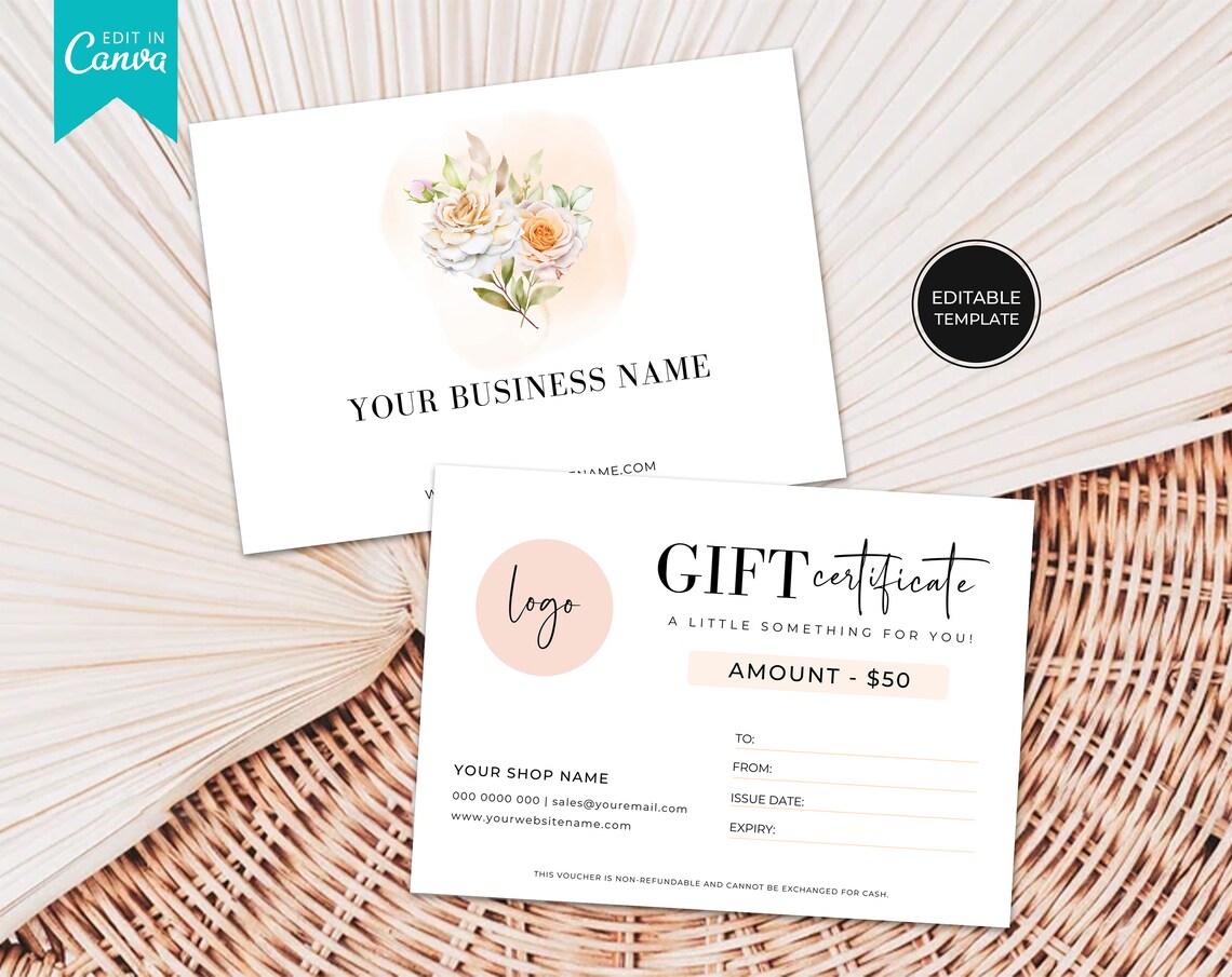 Modern Printable Gift Card Gift Certificate Template Gift - Etsy