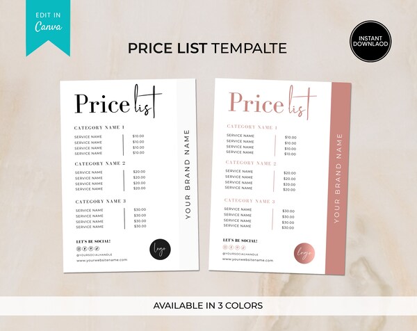 Black Price List Template Editable Price Sheet Small - Etsy Canada