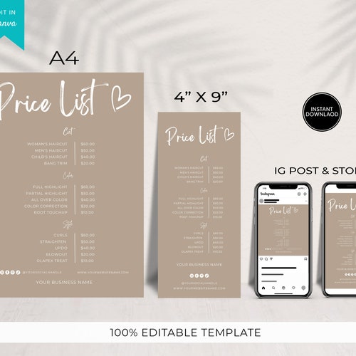Editable Simple Price List Template Minimalist Business - Etsy
