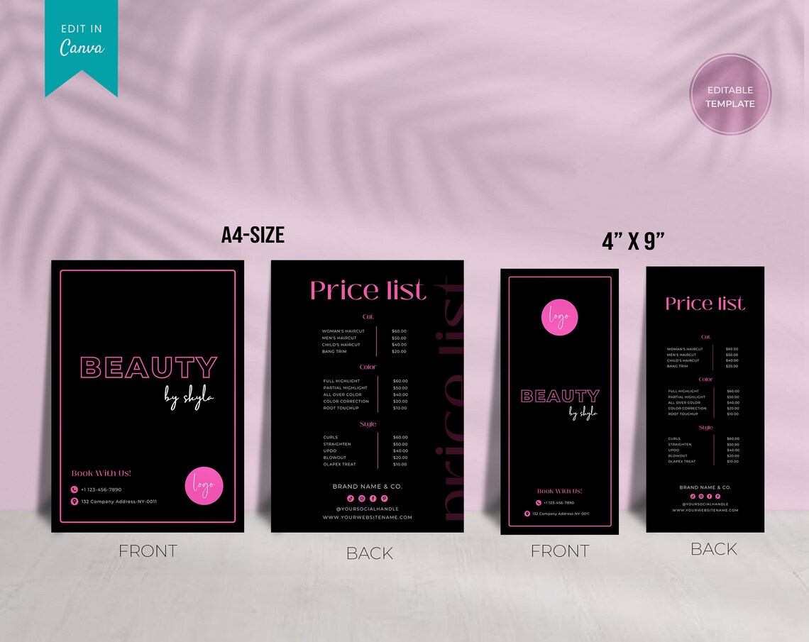 Small Business Price List Template Editable Printable Price | Etsy