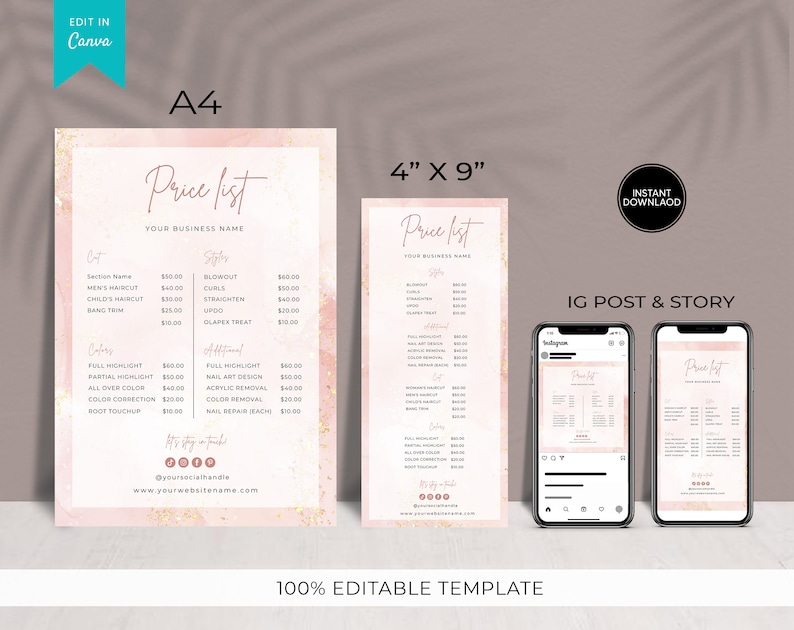 Printable Editable Price List Template Small Business Price - Etsy