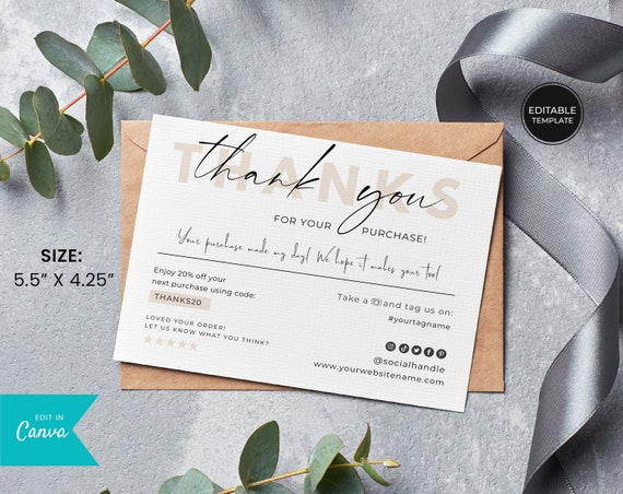 Editable Business Thank You Card Template Modern Printable | Etsy