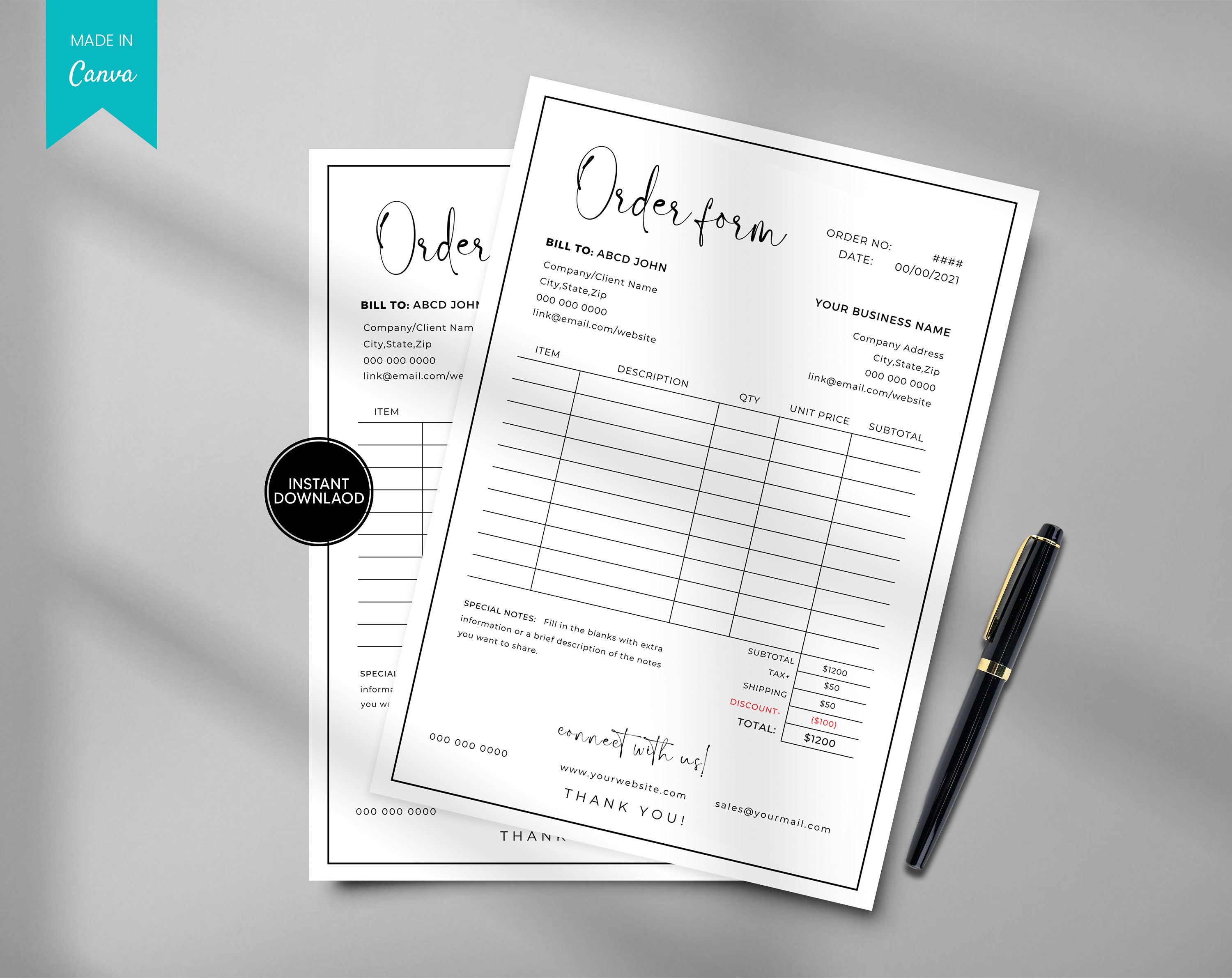 EDITABLE Order Form Template Invoice Form Template Printable - Etsy UK
