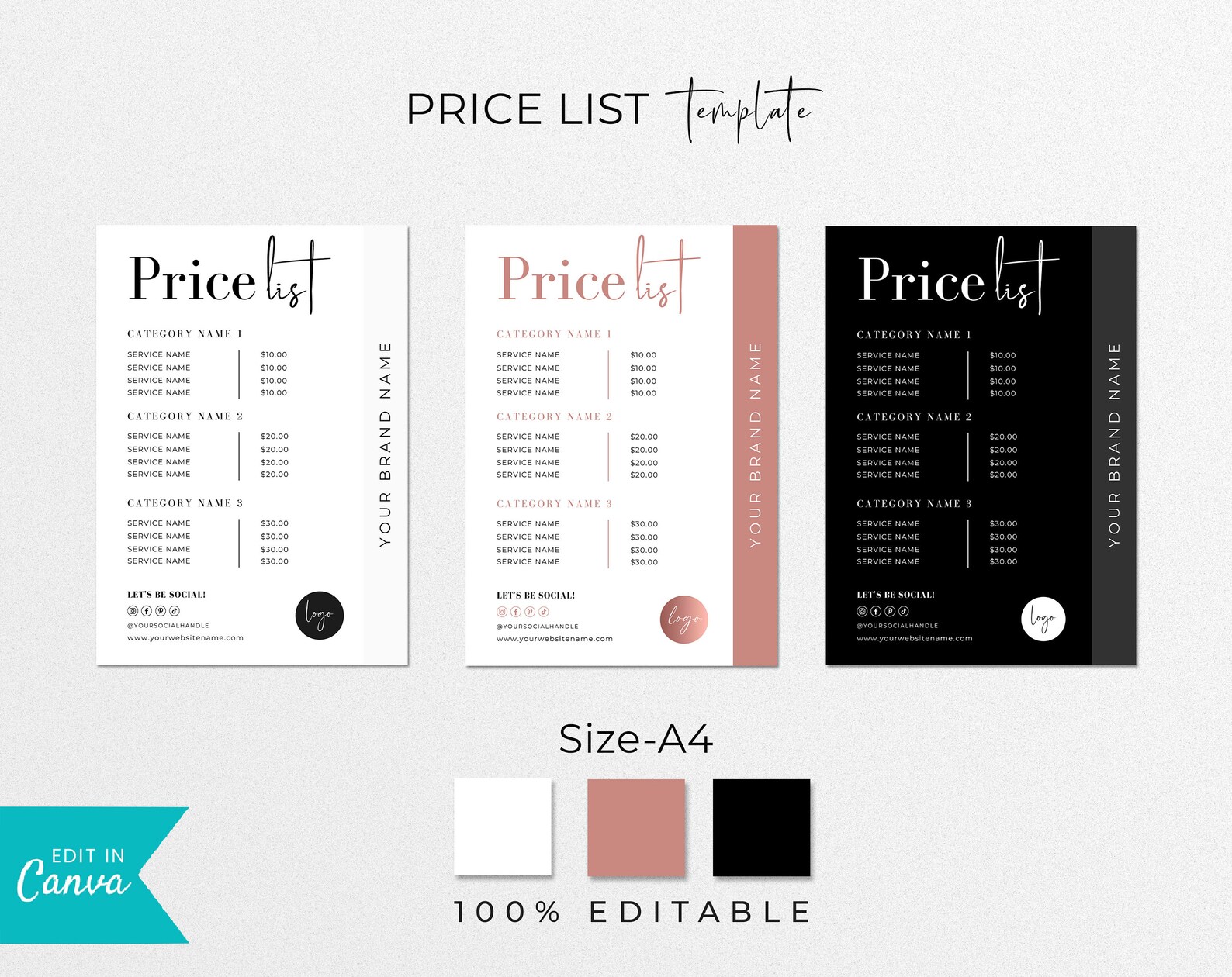 Small Business Price List Template Editable Printable Price - Etsy