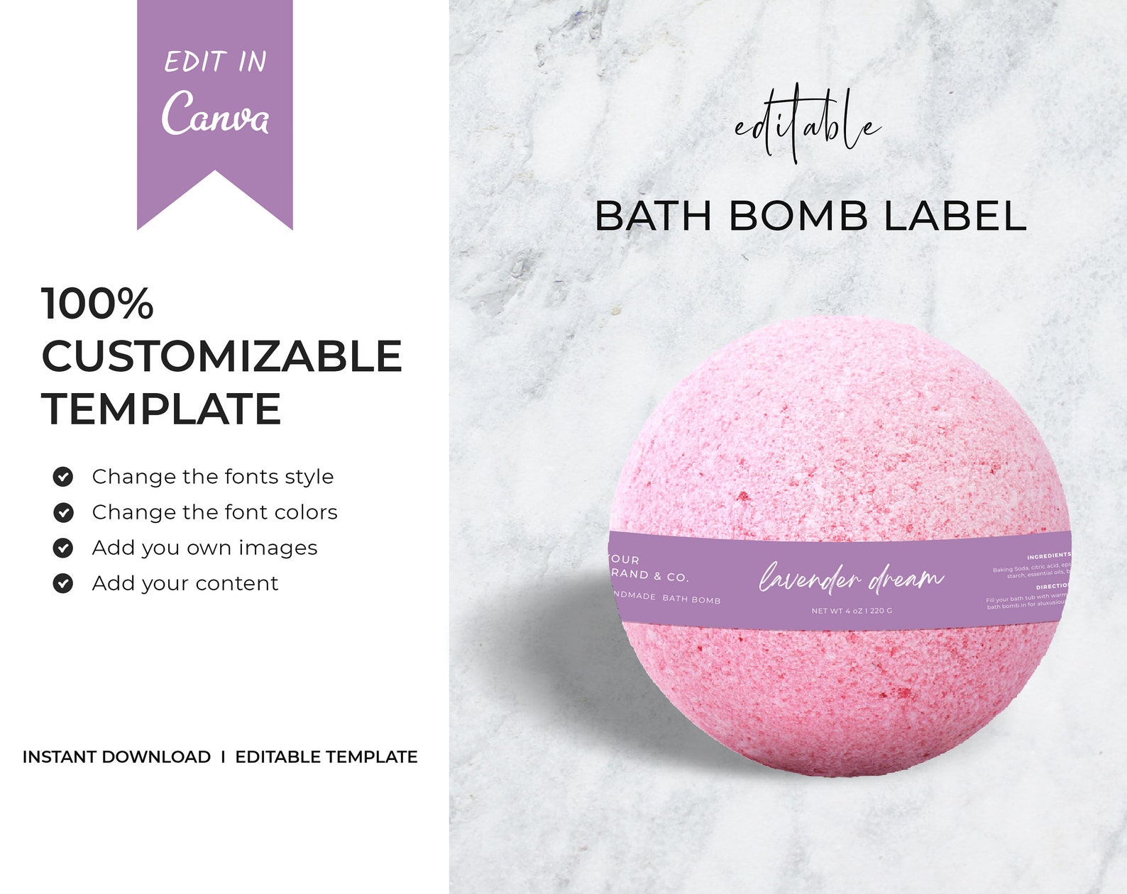 Editable Bath Bomb Label Template Printable Bath Bomb Label - Etsy
