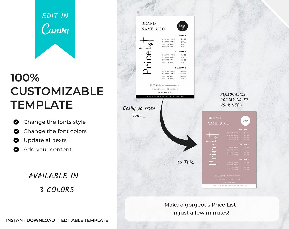 Small Business Price List Template Editable Printable Price - Etsy