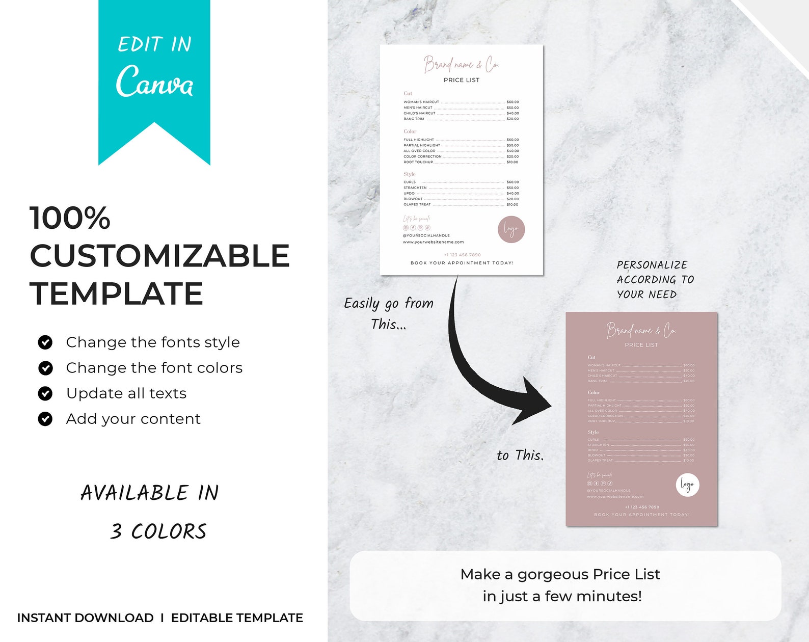 Small Business Price List Template Editable Printable Price | Etsy