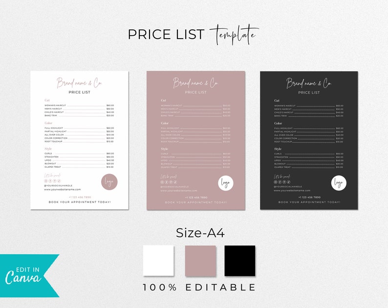 Small Business Price List Template Editable Printable Price | Etsy