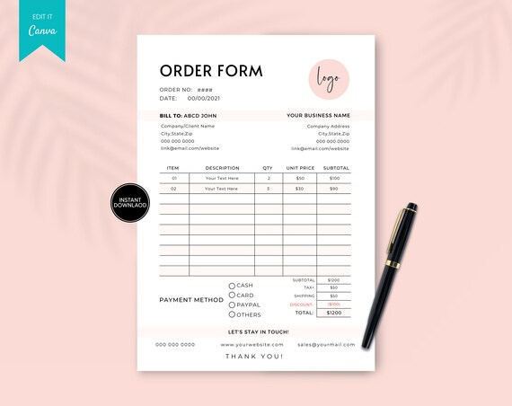 Editable Order Form Template Custom Order Forms Small | Etsy UK