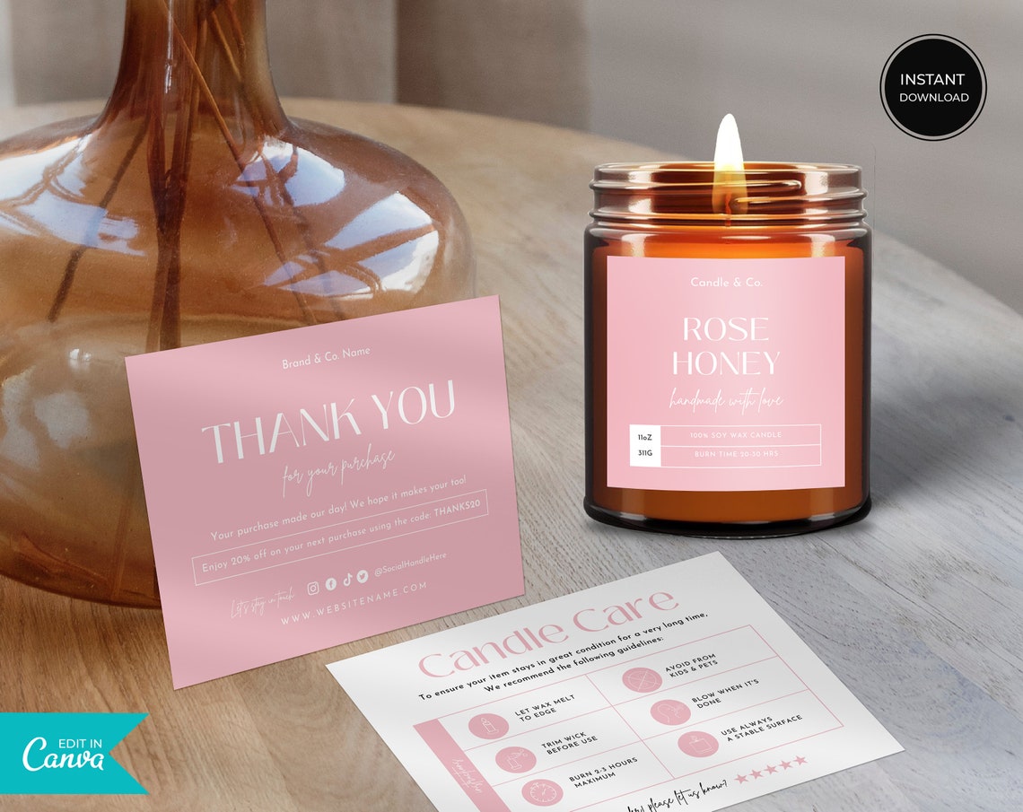 EDITABLE Candle Label Template With Matching Business Thank - Etsy