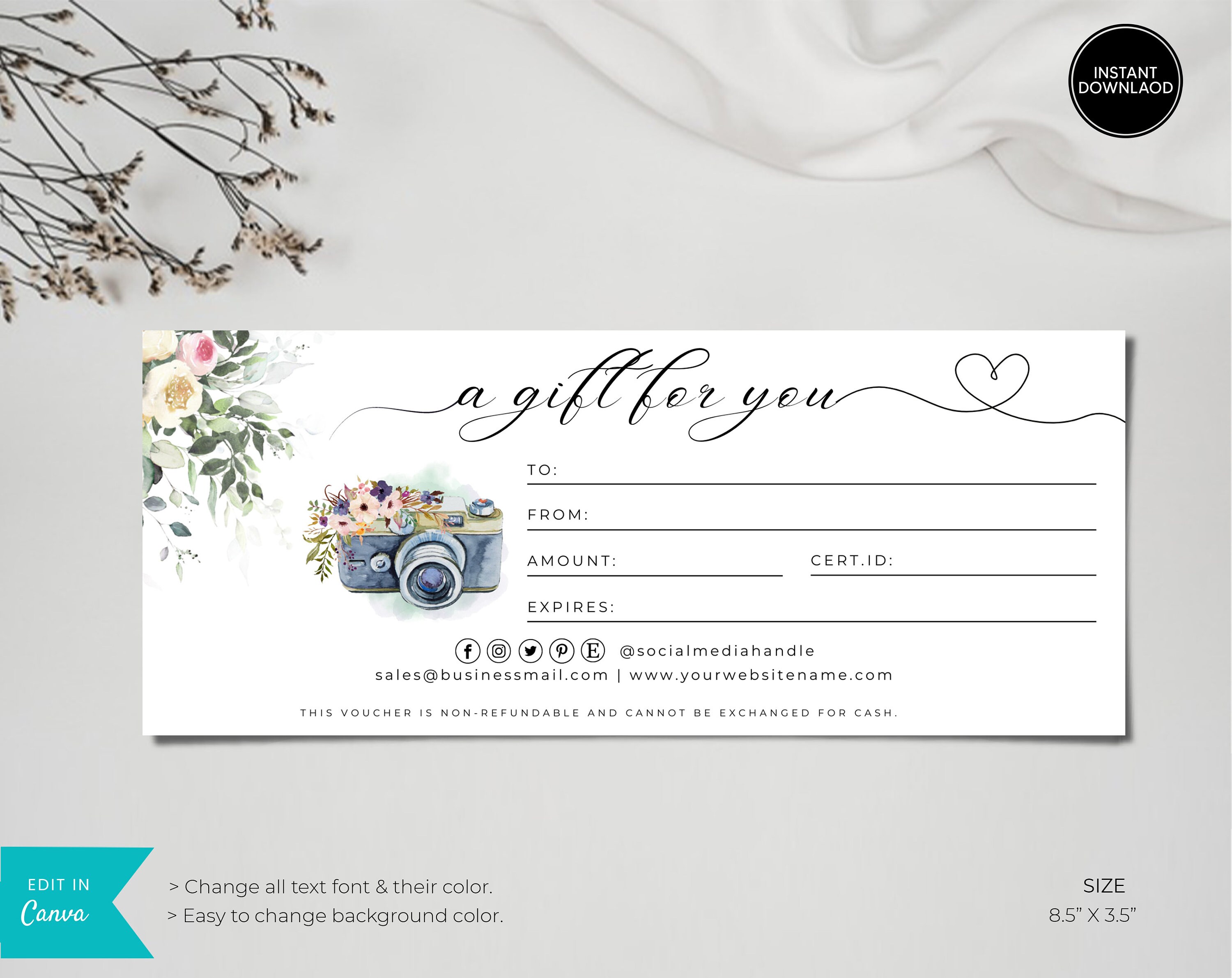 Editable Photographer Gift Certificate Photography Gift Card - Etsy