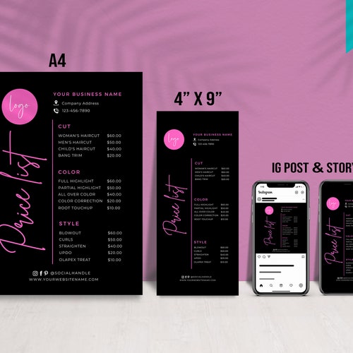 Printable Price List Template Editable Spa and Salon Price - Etsy