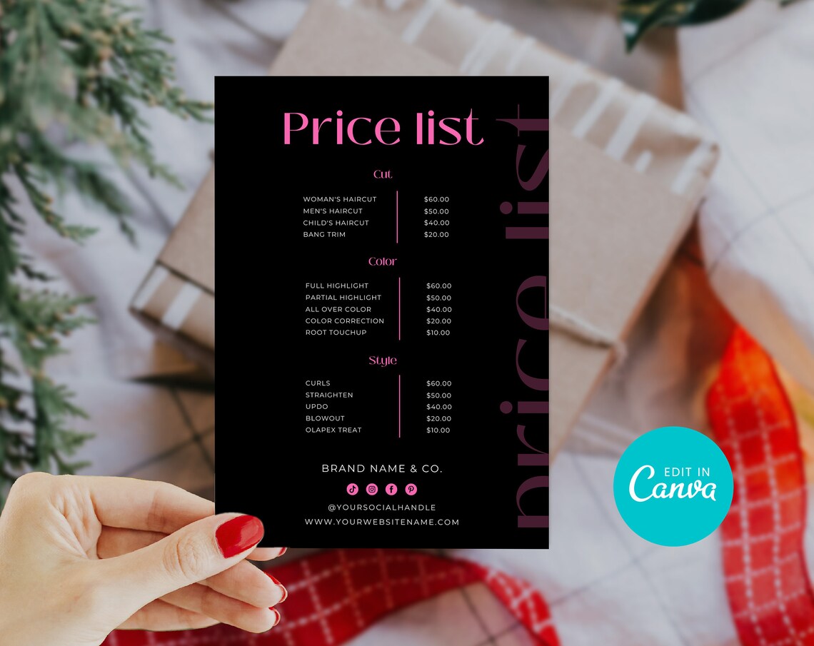 Small Business Price List Template Editable Printable Price - Etsy