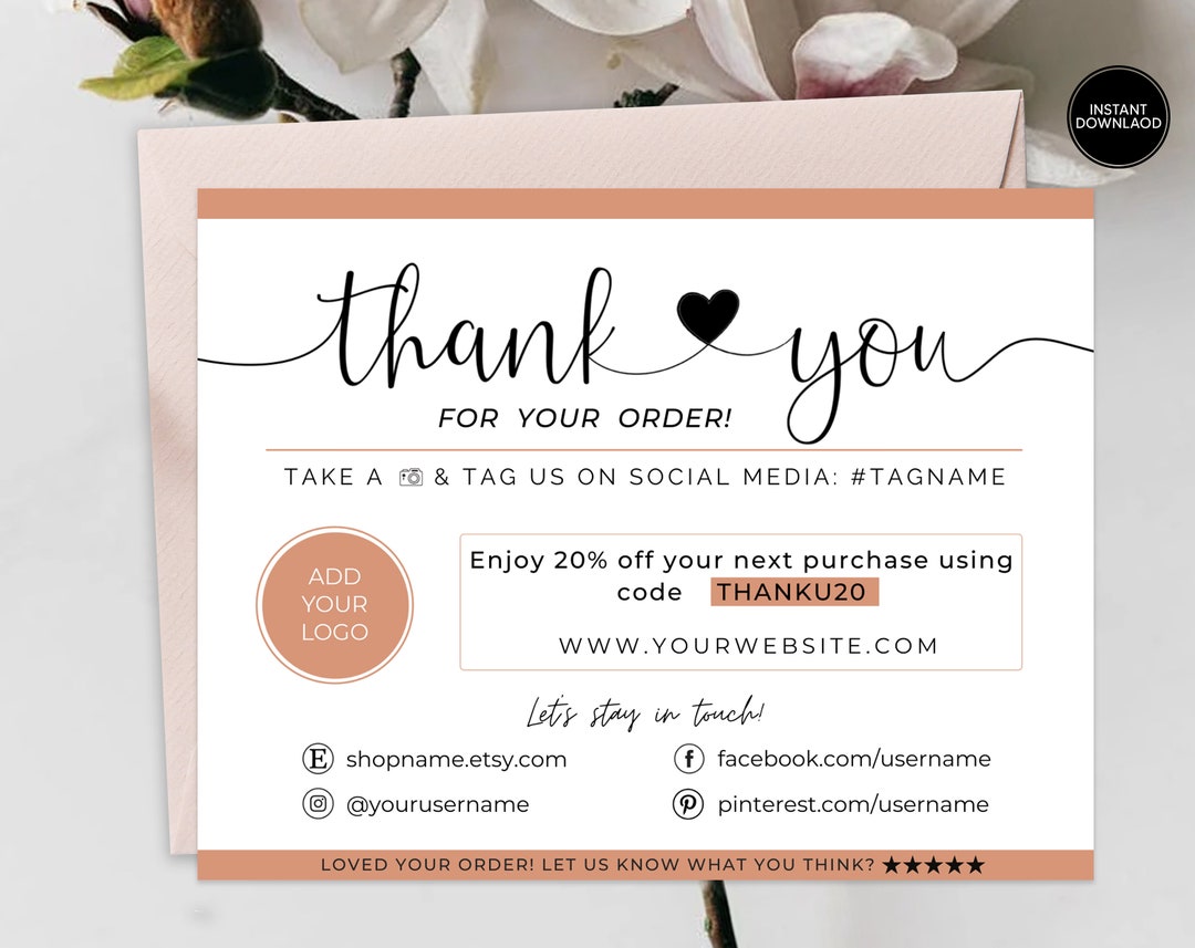 EDITABLE Business Thank You Card Printable Boho Thanks for Your ... EDITABLE Business Thank You Card Printable Boho Thanks for Your ...