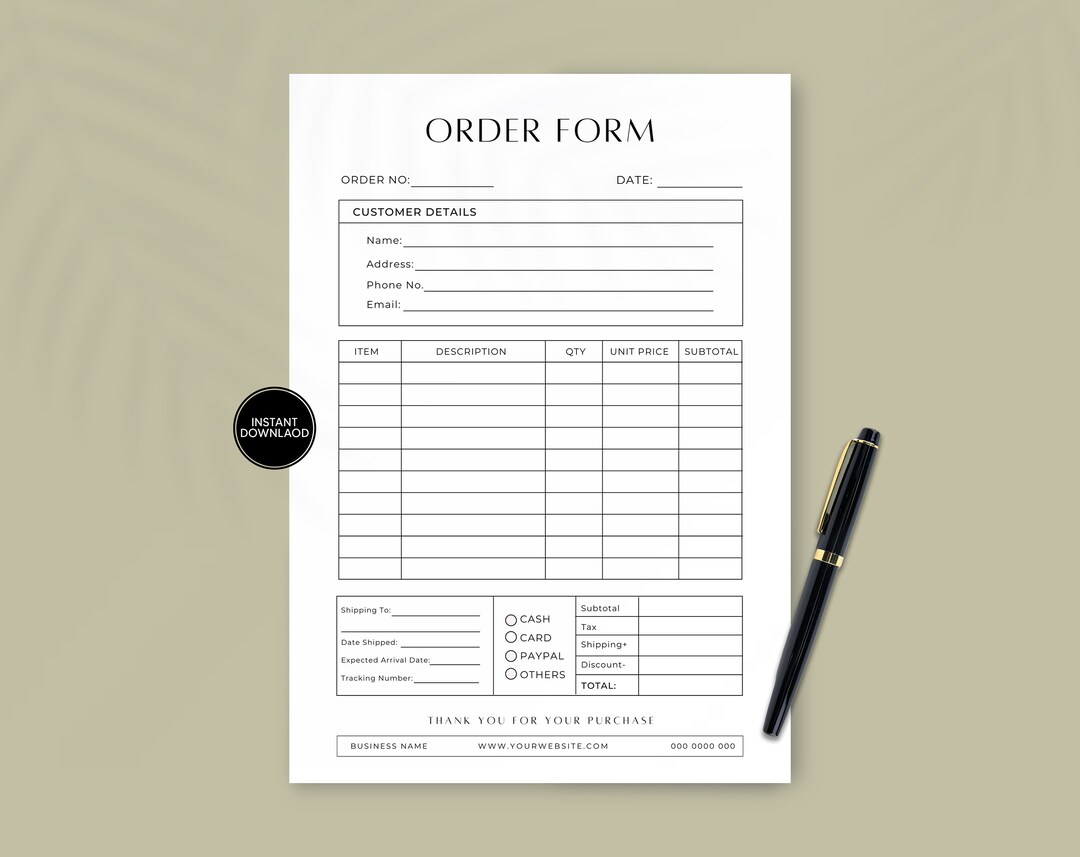 EDITABLE Order Form Template Invoice Form Template Printable - Etsy Canada